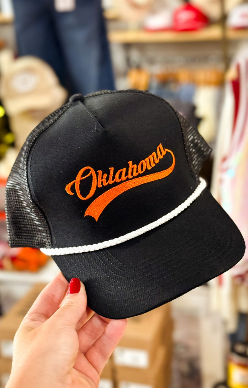 Oklahoma Black Retro White Rope Hat — EVER Boutique